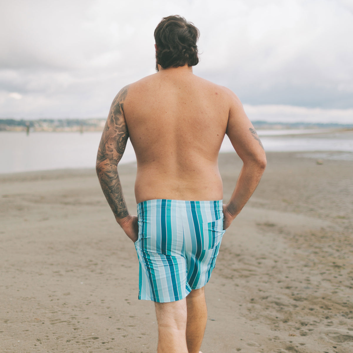 Men's Stretch Swim Trunks - Palms Away – Honeysuckle Swim Company